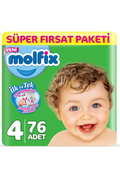 Molfix Bebek Bezi 4 Beden Maxi Süper Fırsat Paketi 76 Adet Molfix Bebek Bezi 4 Beden Maxi Süper Fırsat Paketi 76 Adet