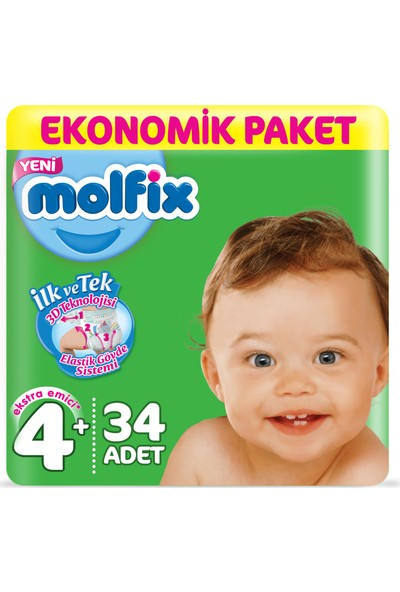 Molfix Bebek Bezi 4+ Beden Maxi Plus Ekonomik Paket 34 Adet Molfix Bebek Bezi 4+ Beden Maxi Plus Ekonomik Paket 34 Adet