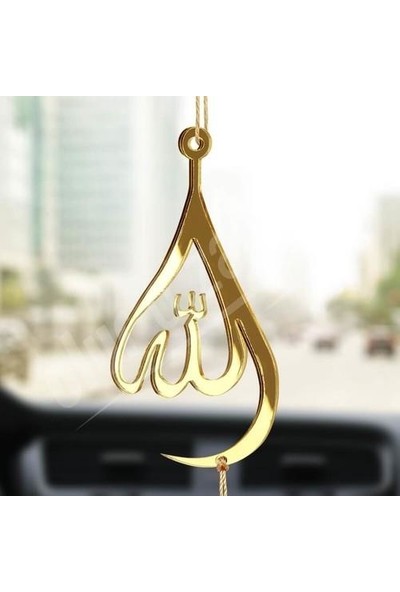 Ömr Dizayn Hediye Çift Taraflı Su Damlası Allah Pleksi Araba Dikiz Aynası Süsü Gold