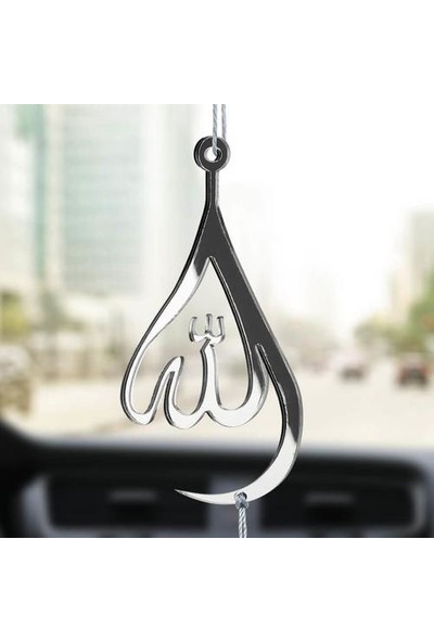 Ömr Dizayn Hediye Çift Taraflı Su Damlası Allah Pleksi Araba Dikiz Aynası Süsü Krom