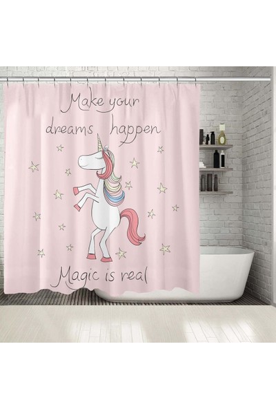 Henge Hayallerini Gerçekleştir Yazılı Tek Boynuzlu At Duş Perdesi Henge Hayallerini Gerçekleştir Yazılı Tek Boynuzlu At Duş Perdesi