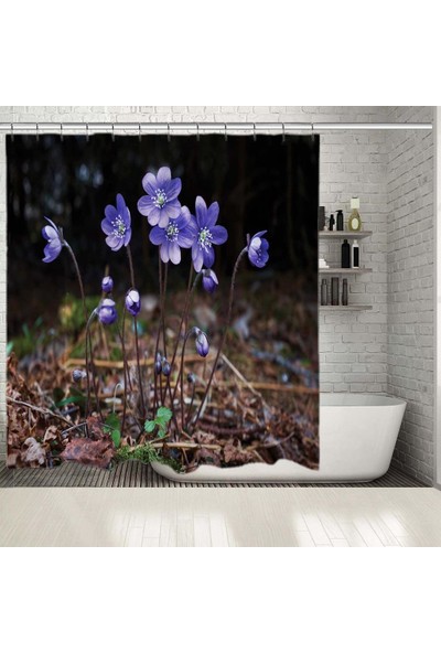 Henge Yabani Rüzgargülü Çiçeği Mavi Mor Orman Doğa Duş Perdesi