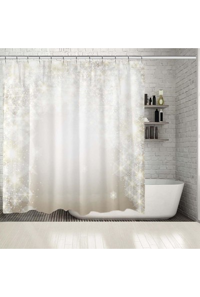 Henge Yılbaşı Temalı Parlak Yıldızlı Beyaz Duş Perdesi