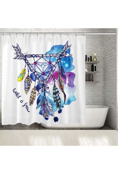 Henge Ok Rüya Kapanı Desenli Mavi Mor Sarı Duşperdesi Henge Ok Rüya Kapanı Desenli Mavi Mor Sarı Duşperdesi