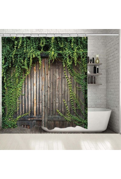 Henge Eski Tahta Kapı Desenli Salkım Kahve Rengi Duşperdesi Henge Eski Tahta Kapı Desenli Salkım Kahve Rengi Duşperdesi