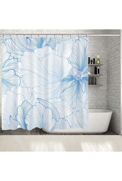 Henge Mavi Beyaz Çiçek Desenli Duş Perdesi Henge Mavi Beyaz Çiçek Desenli Duş Perdesi