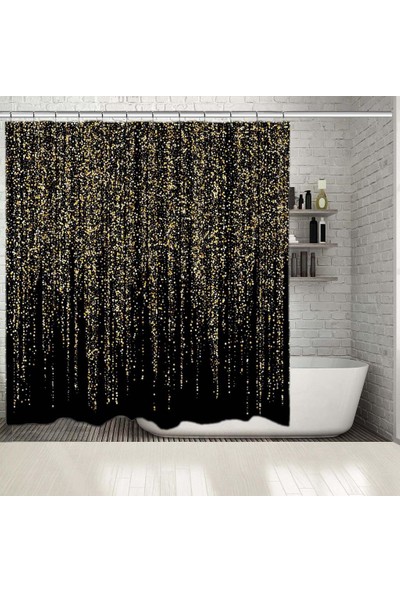 Henge Altın Rengi Damla Desen Gold Siyah Parlak Duşperdesi Henge Altın Rengi Damla Desen Gold Siyah Parlak Duşperdesi