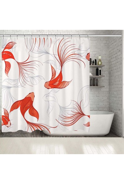 Henge Turuncu Balık Desenli Duşperdesi