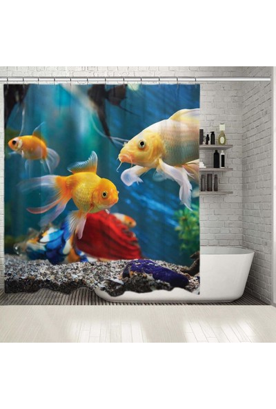 Henge Akvaryum Japon Balık Deseni Duşperdesi Henge Akvaryum Japon Balık Deseni Duşperdesi