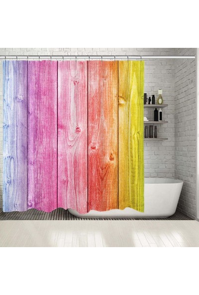 Henge Renkli Ahşap Pembe Mavi Sarı Deseni Duşperdesi Henge Renkli Ahşap Pembe Mavi Sarı Deseni Duşperdesi