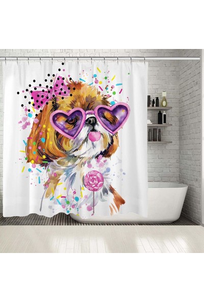 Henge Sulu Boya Etkili Köpek Deseni Duşperdesi