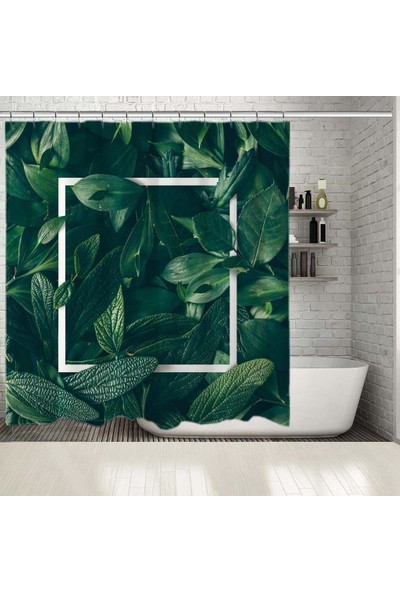 Henge İlkbahar Yeşil Yaprak Deseni Duşperdesi Henge İlkbahar Yeşil Yaprak Deseni Duşperdesi