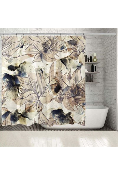 Henge Sulu Boya Etkili Asya Çiçek Desenli Duşperdesi