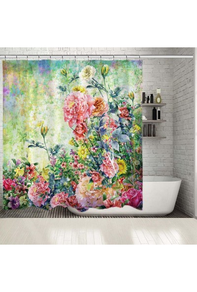 Henge Bahar Renkli Çiçek Desenli Duşperdesi Henge Bahar Renkli Çiçek Desenli Duşperdesi