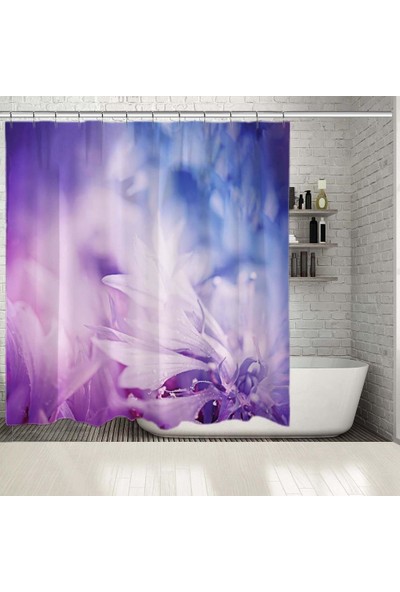 Henge Mavi Mor Peygamber Çiçek Desenli Duşperdesi