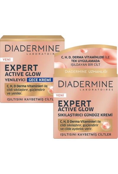 Diadermine Expert Active Glow Sıkılaştırıcı Gündüz Kremi + Gece Kremi Diadermine Expert Active Glow Sıkılaştırıcı Gündüz Kremi + Gece Kremi