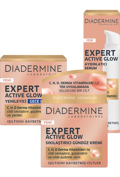 Diadermine Expert Active Glow Sıkılaştırıcı Gündüz Kremi  + Gece Kremi + Serum Diadermine Expert Active Glow Sıkılaştırıcı Gündüz Kremi  + Gece Kremi + Serum