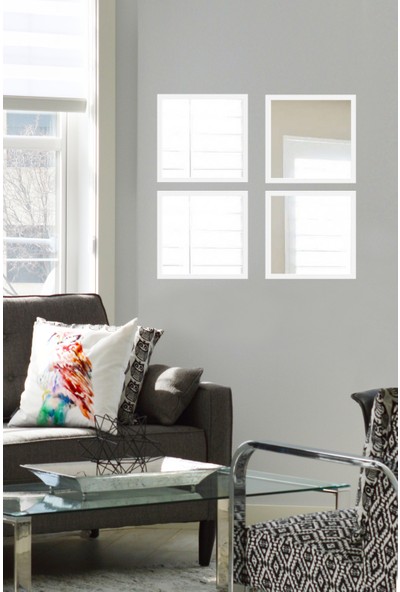 Tablo Center 4 Parçalı Beyaz Çerçeveli Ayna 24 cm x 24 cm