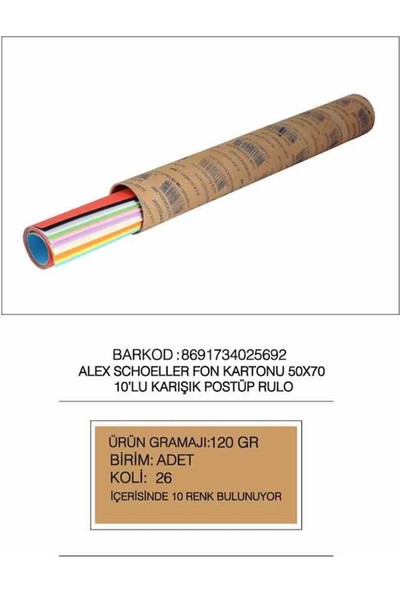 Alex Fon Kartonu 50X70 120 Gr Krş 10 Lu Rulo 003 Alex Fon Kartonu 50X70 120 Gr Krş 10 Lu Rulo 003