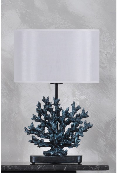 Qdec Modern Dizayn Mercan Abajur Turkuaz Beyaz