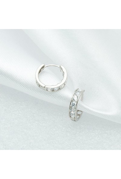 Bilezikci Sırataşlı Beyaz Altın Halka Çocuk Küpesi