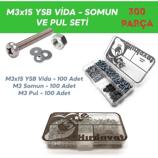 M3X15 Ysb Vida Somun ve Pul Seti, 300 Parça Fiyatı