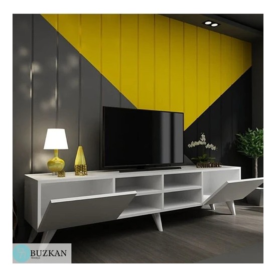 Buzkan Mobilya Home Mdflam 2 Kapaklı Beyaz Parlak Modern Tv Fiyatı