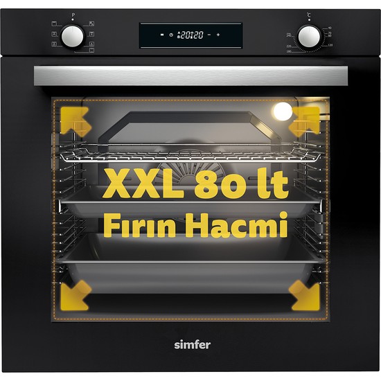 Simfer 7381 80 Lt Siyah Cam Panel Turbo Ankastre Fırın Fiyatı