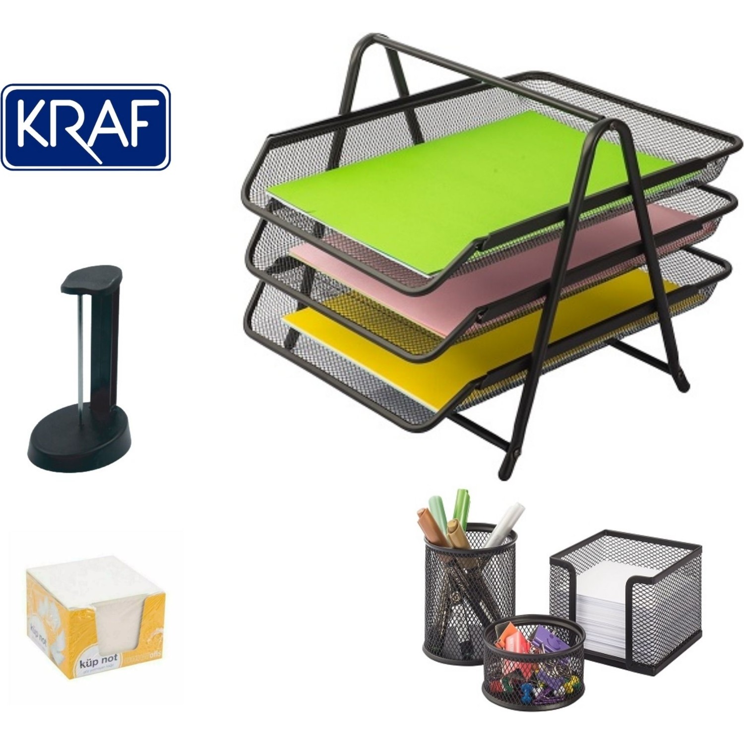 Uzun Kırtasiye Kraf Ofis Seti = Raf + Kalemlik + Notluk + Fiyatı