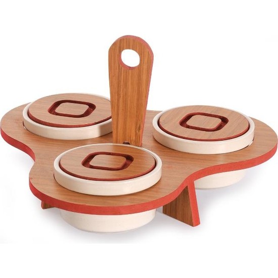 Poyka Home Berlin Ahşap Tepsili 3 Lü Seramik Sunumluk Fiyatı