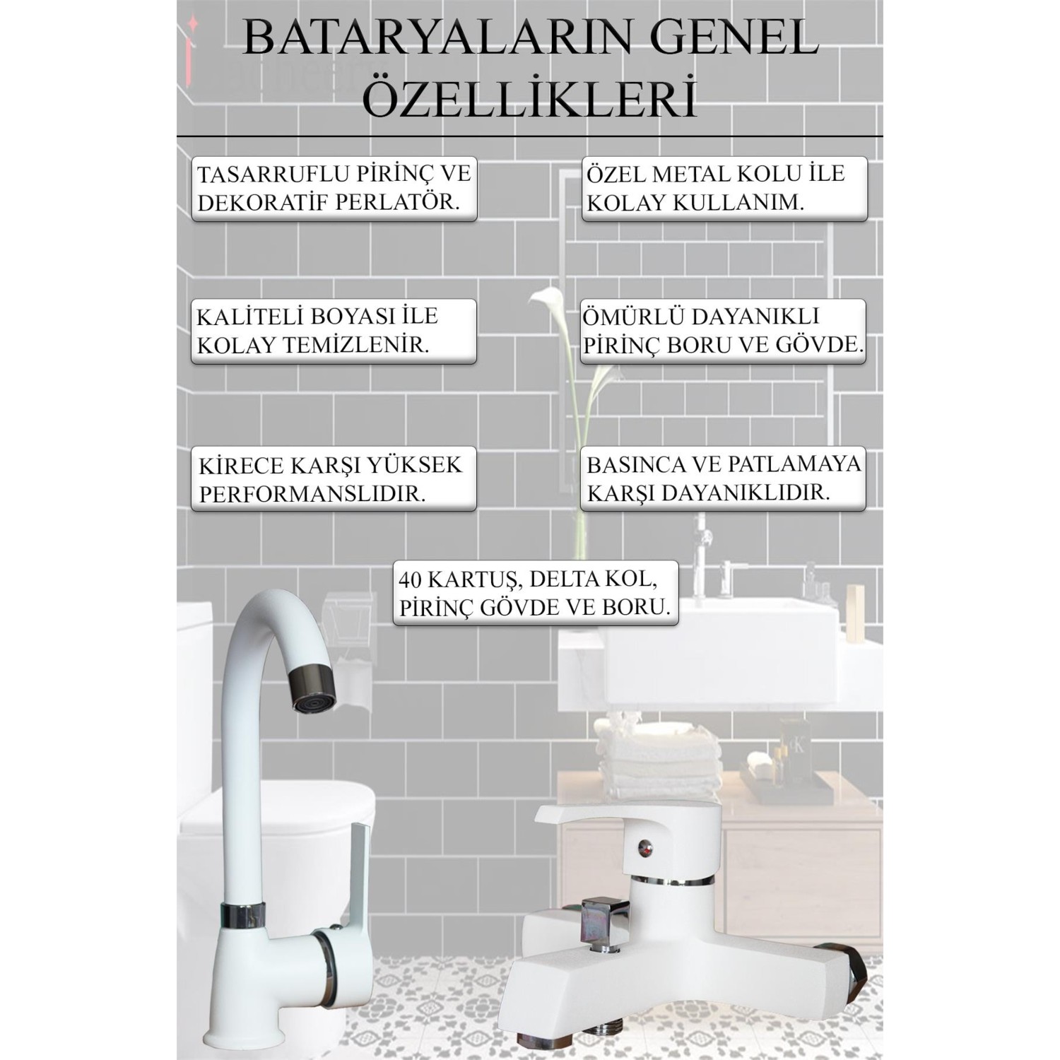 Tesitay Banyo Lavabo Mutfak Bataryası Spiralli Beyaz Robot Fiyatı