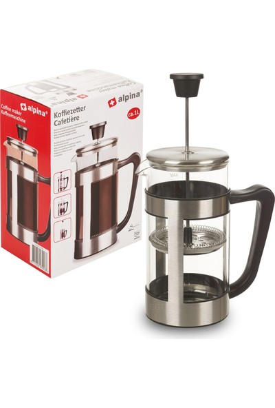 Alpına French Press Kahve Filtresi 1 LİTRE Alpina Coffee Maker INOX