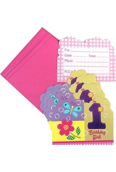 Partypark 1 Yaş Kız Doğum Günü Davetiye (8 Adet)