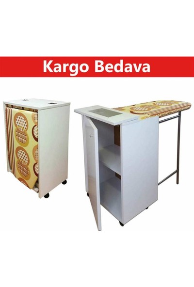 Evistro Katlanır Ahşap Dolaplı Ütü Masası Beyaz