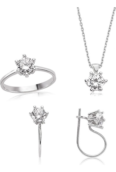 Gumush Gümüş Tek Taş Set