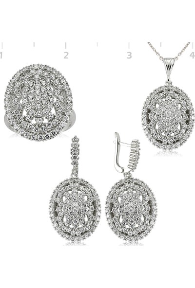 Gumush Gümüş Zirkon Taşlı Oval Set Gumush Gümüş Zirkon Taşlı Oval Set
