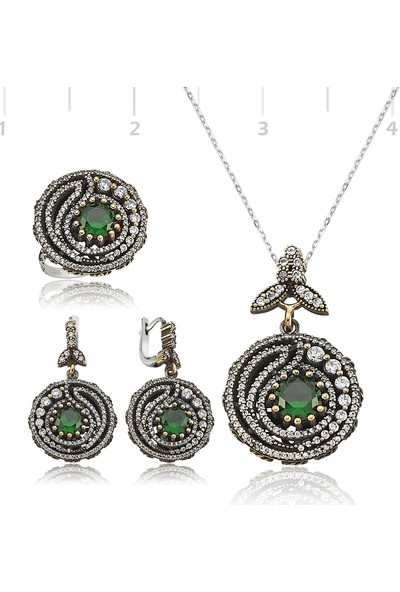 Gumush Gümüş Yakut Taşlı Yaprak Set