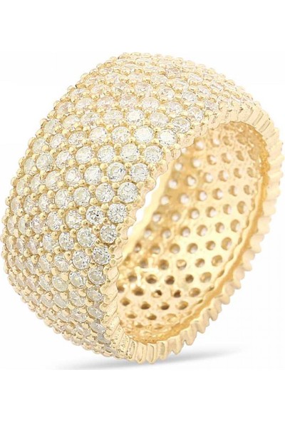 Gumush 7 Sıra Tam Tur Gümüş Altın Kaplama Alyans