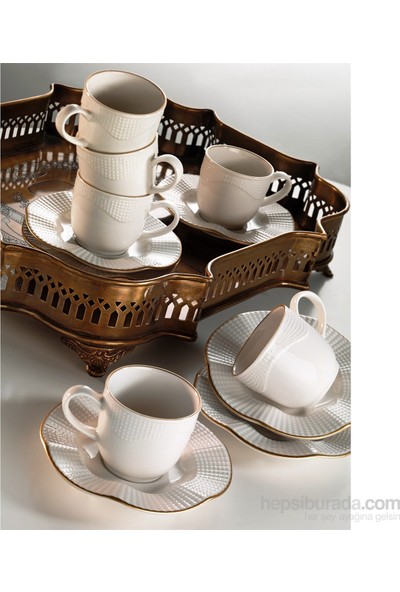 Kütahya Porselen Milena Krem Altın File Kahve Fincan Takımı