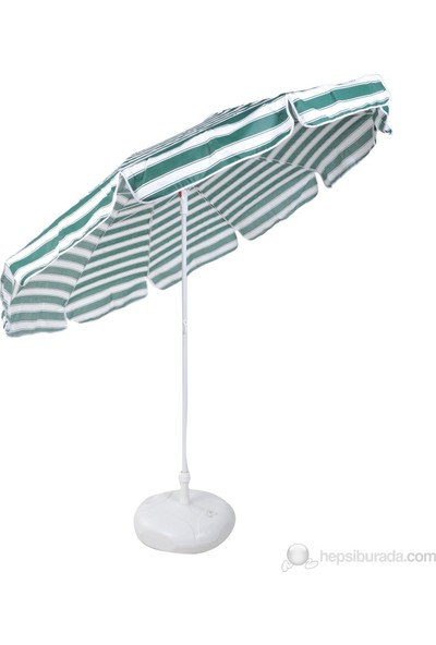 Ünvanlı Plaj Balkon Bahçe Şemsiyesi 220 Cm 10 Telli - Yeşil Beyaz + Bidon Hediyeli