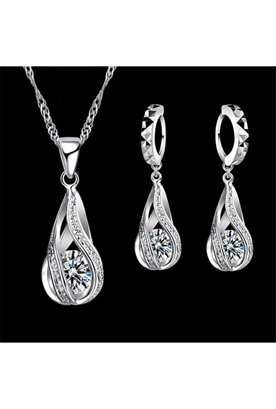 Myfavori Seti 925 Ayar Gümüş Kaplama Damla Şekli Beyaz Kristal Su Damlası Takı Seti Myfavori Seti 925 Ayar Gümüş Kaplama Damla Şekli Beyaz Kristal Su Damlası Takı Seti