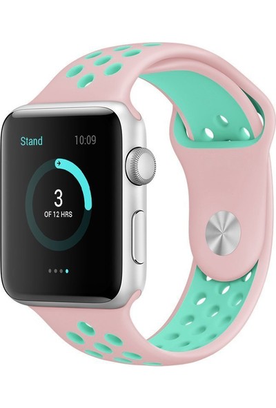 Case 4U Apple Watch Seri 7/6/SE/5/4 Delikli Spor Kayış Pembe/Yeşil - 45mm 44mm 42mm Uyumlu Case 4U Apple Watch Seri 7/6/SE/5/4 Delikli Spor Kayış Pembe/Yeşil - 45mm 44mm 42mm Uyumlu