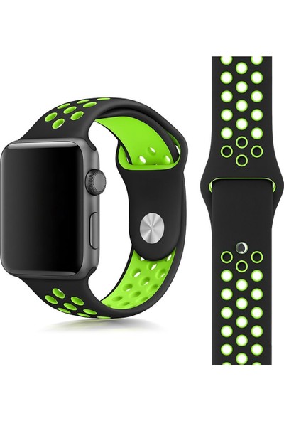 Case 4U Apple Watch Seri 7/6/SE/5/4 Delikli Spor Kayış Siyah /Yeşil - 45mm 44mm 42mm Uyumlu Case 4U Apple Watch Seri 7/6/SE/5/4 Delikli Spor Kayış Siyah /Yeşil - 45mm 44mm 42mm Uyumlu