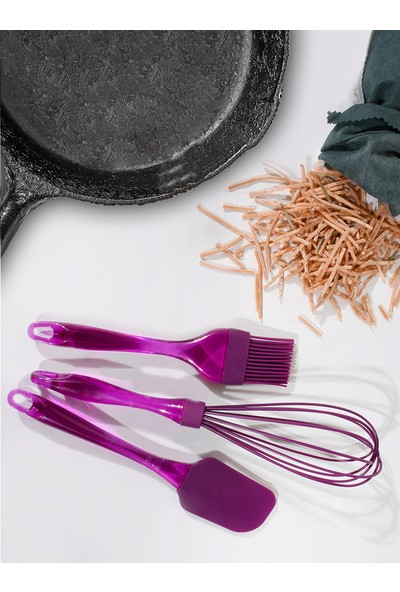 Keramika 3 Parça Silikon Çırpıcı, Fırça, Spatula Mor Keramika 3 Parça Silikon Çırpıcı, Fırça, Spatula Mor
