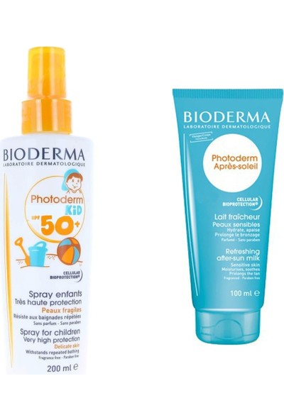 Bioderma Photoderm Kid Spf 50 Faktör 200 ml Sprey Güneş Kremi + 100 ml Güneş Sonrası Kremi Set