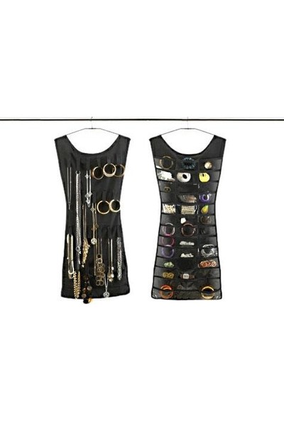 Toptancı Kapında Elbise Şeklinde Takı Organizeri - Siyah