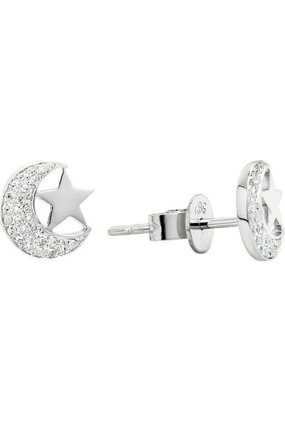 Sare Pırlanta Pırlanta Altın Ay Yıldız Küpe