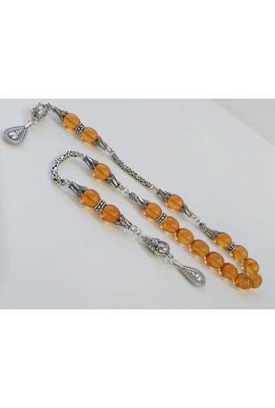 Tt-Tesbih Bal Sarısı Gümüş Aksesuarlı Zaza Tesbih ( 8 X 10 ) Tt-336