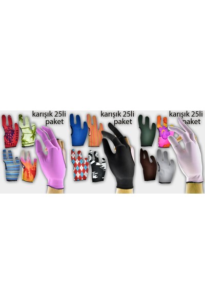 Pusula Oyun Bilardo Eldiveni 25 Adet Karışık Renklerde Pusula Oyun Bilardo Eldiveni 25 Adet Karışık Renklerde