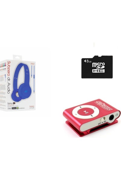 Subzero MP3 Player + 8 GB Hafıza Kartı + Subzero Mavi Kulaklık